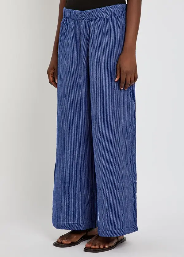 Eileen Fisher Striped Wide-leg Cotton Trousers