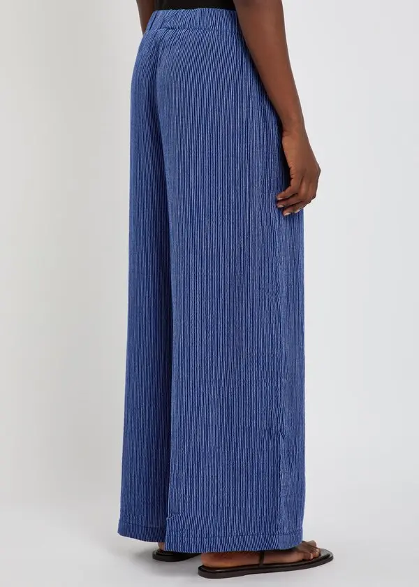 Eileen Fisher Striped Wide-leg Cotton Trousers