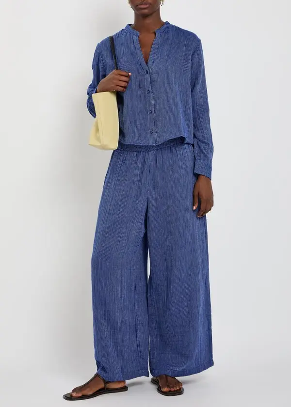 Eileen Fisher Striped Wide-leg Cotton Trousers