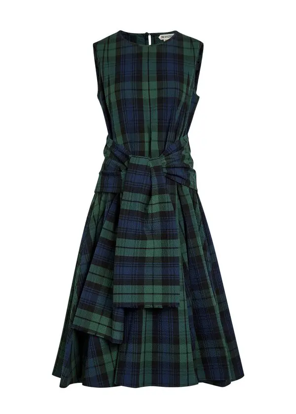 JW Anderson Cloque Checked Seersucker Midi Dress - Green