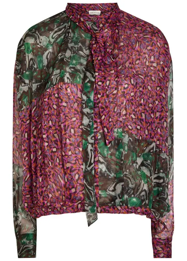 Dries Van Noten Cenvy Printed Silk-georgette Blouse - Fuchsia