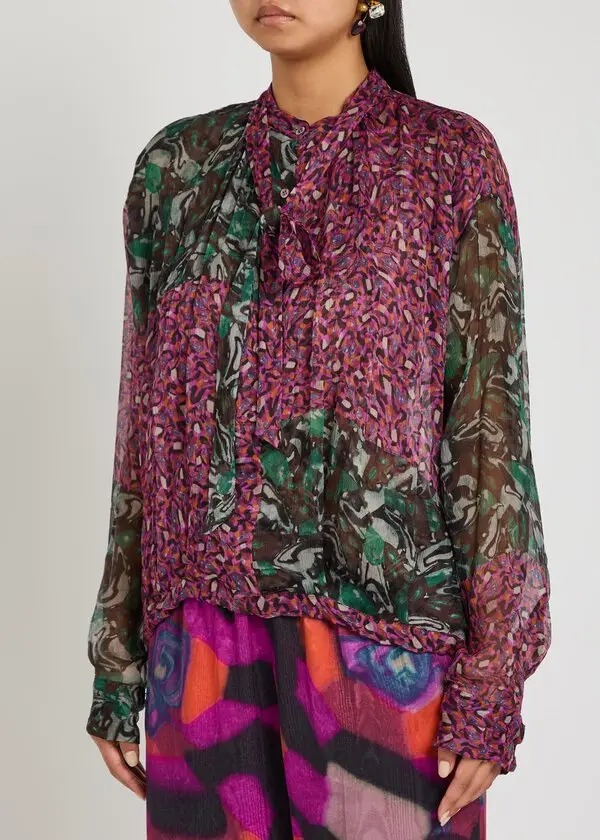 Dries Van Noten Cenvy Printed Silk-georgette Blouse