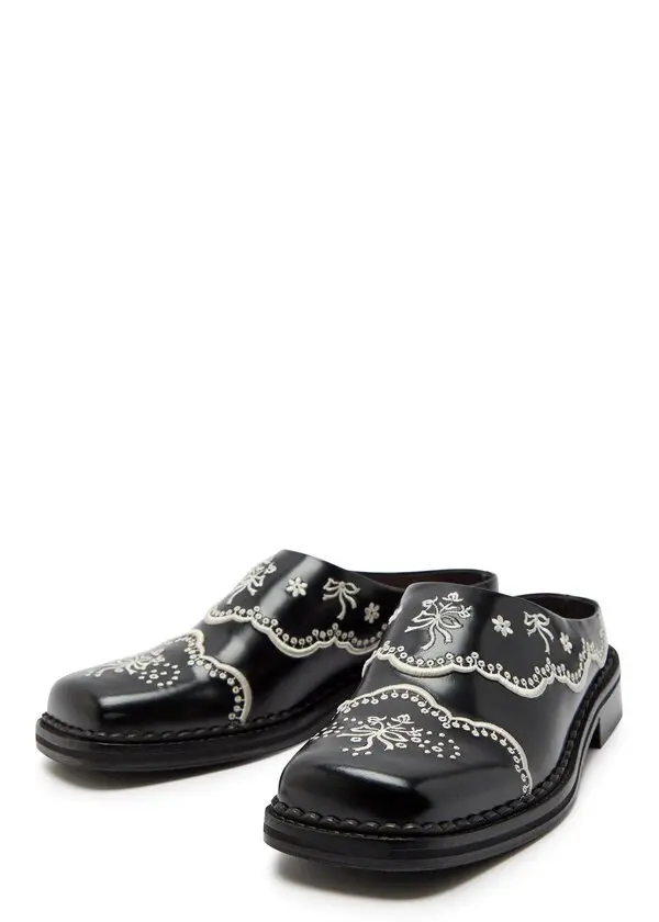 Simone Rocha Embroidered Leather Mules