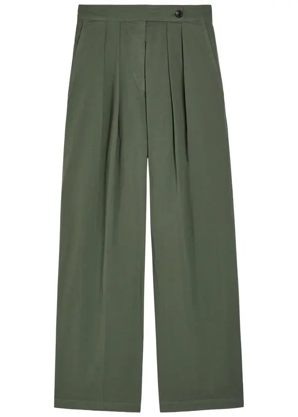 Dries Van Noten Pamplona Wide-leg Stretch-cotton Poplin Trousers - Sage