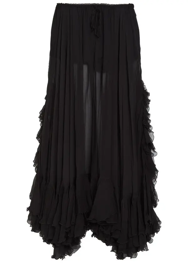 Chloé Ruffled Sheer Silk-chiffon Maxi Skirt - Black