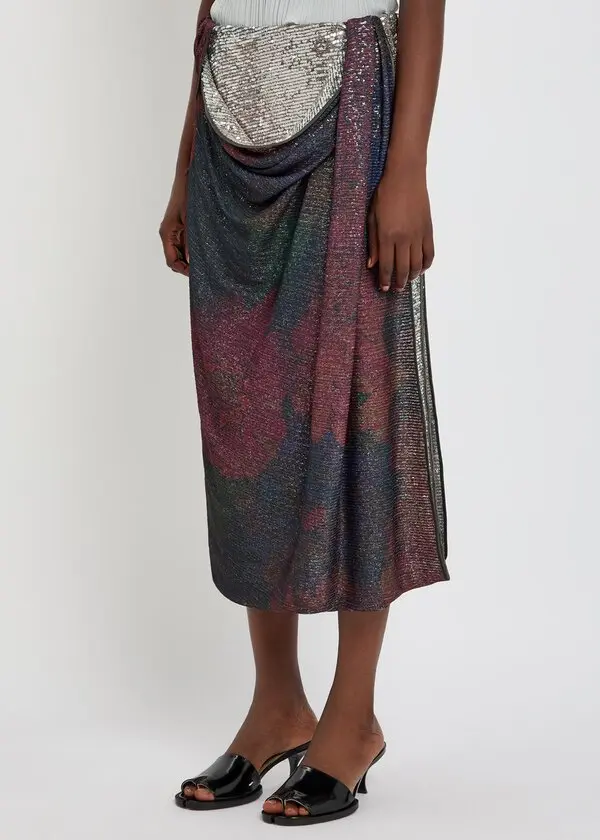 MAISON MARGIELA Draped Printed Sequin Midi Skirt