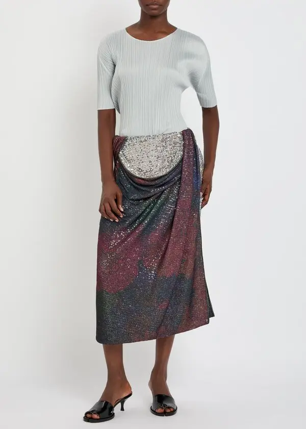 MAISON MARGIELA Draped Printed Sequin Midi Skirt