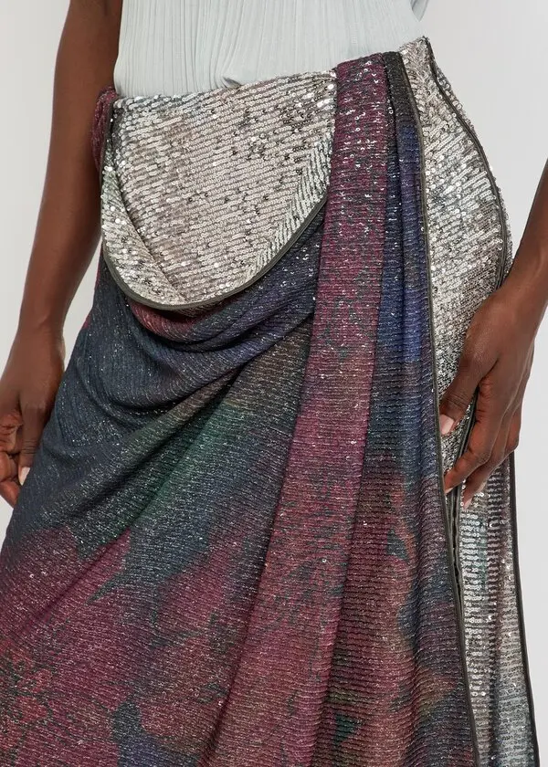 MAISON MARGIELA Draped Printed Sequin Midi Skirt