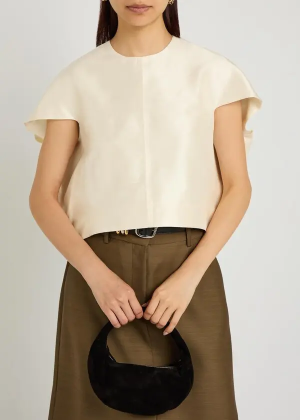 HEIRLOME Lulu Cropped Slubbed Silk Top