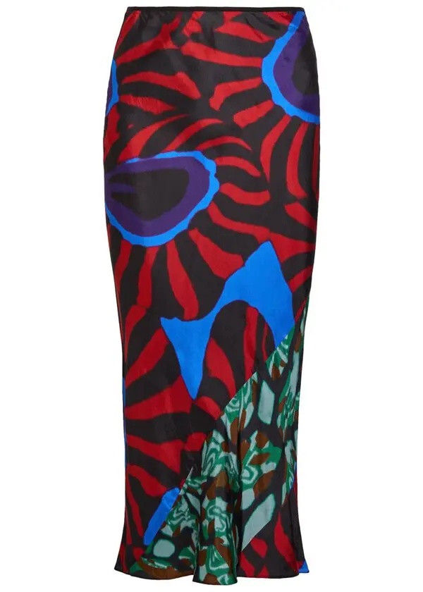 Dries Van Noten Sati Printed Satin Midi Skirt - Multicoloured