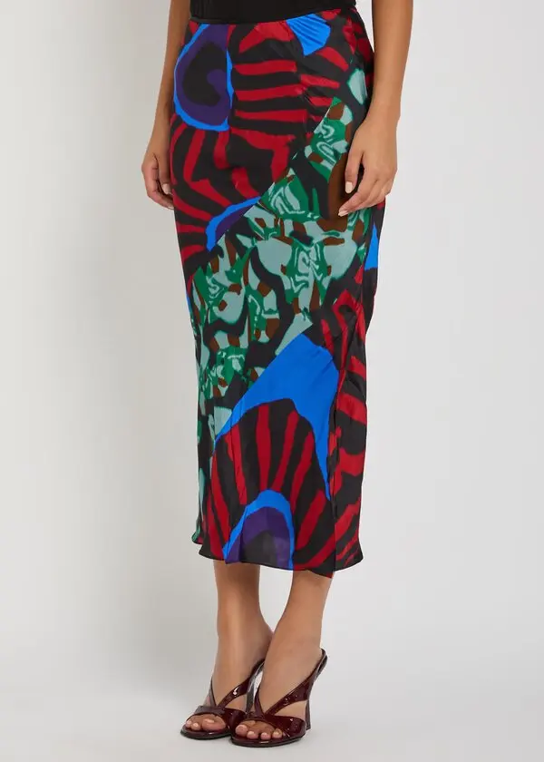 Dries Van Noten Sati Printed Satin Midi Skirt - Multicoloured
