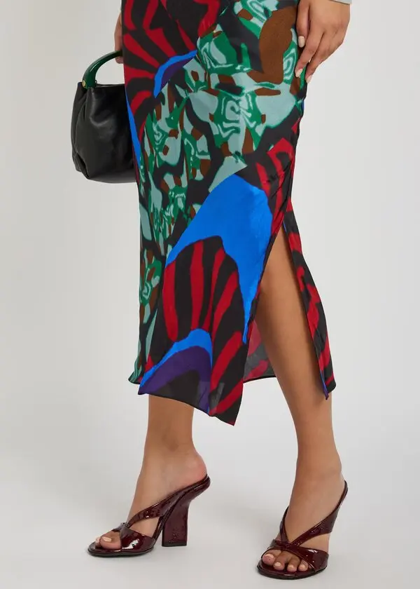 Dries Van Noten Sati Printed Satin Midi Skirt - Multicoloured