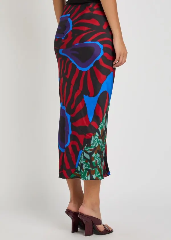 Dries Van Noten Printed Satin Midi Skirt