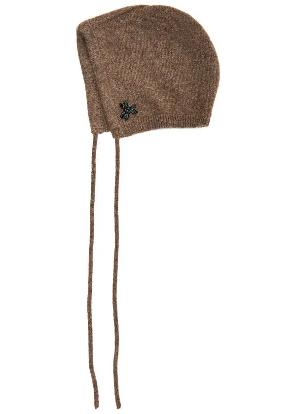 Simone Rocha Floral Crystal-embellished Cashmere Bonnet - Black