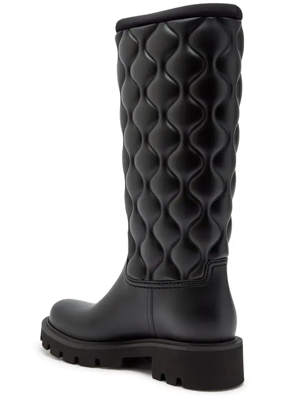 Moncler Kickstream High Quilted Rubber Wellington Boots - Black