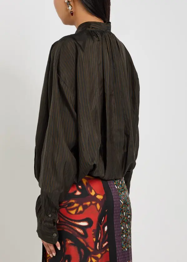 Dries Van Noten Cenvy Pinstriped Woven Blouse - Dark Brown