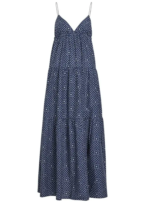 Matteau Printed Tiered Cotton-poplin Midi Sundress - Blue