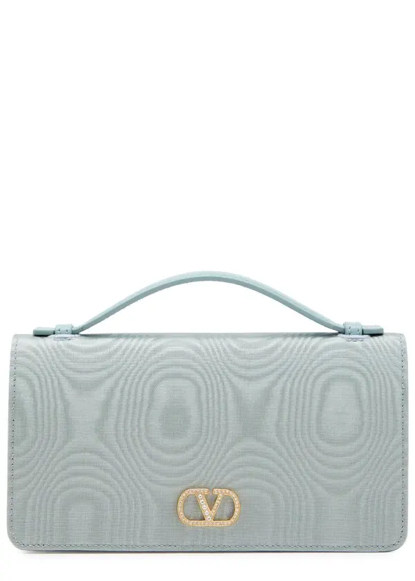 Valentino Garavani Crystal-embellished Vlogo Moiré Wallet-on-chain - Blue