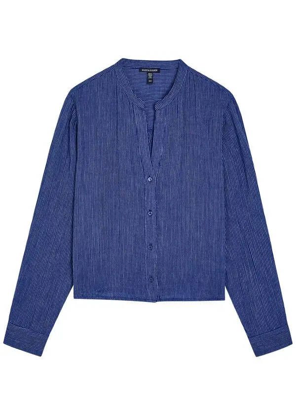 Eileen Fisher Striped Cotton Blouse - Navy