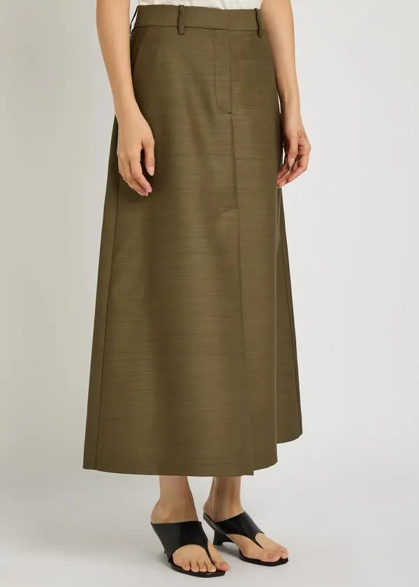 HEIRLOME Lara Wool And Silk-blend Midi Skirt