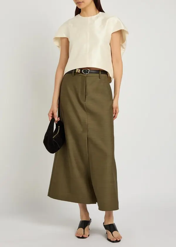 HEIRLOME Lara Wool And Silk-blend Midi Skirt