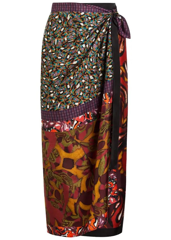Dries Van Noten Scarfy Printed Silk Midi Wrap Skirt - Multicoloured