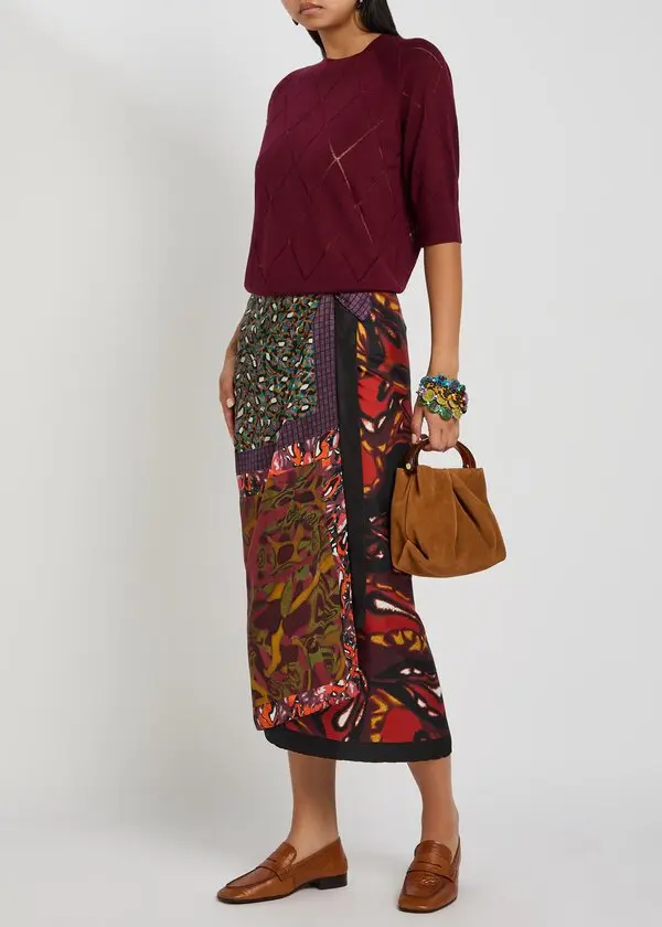 Dries Van Noten Scarfy Printed Silk Midi Wrap Skirt
