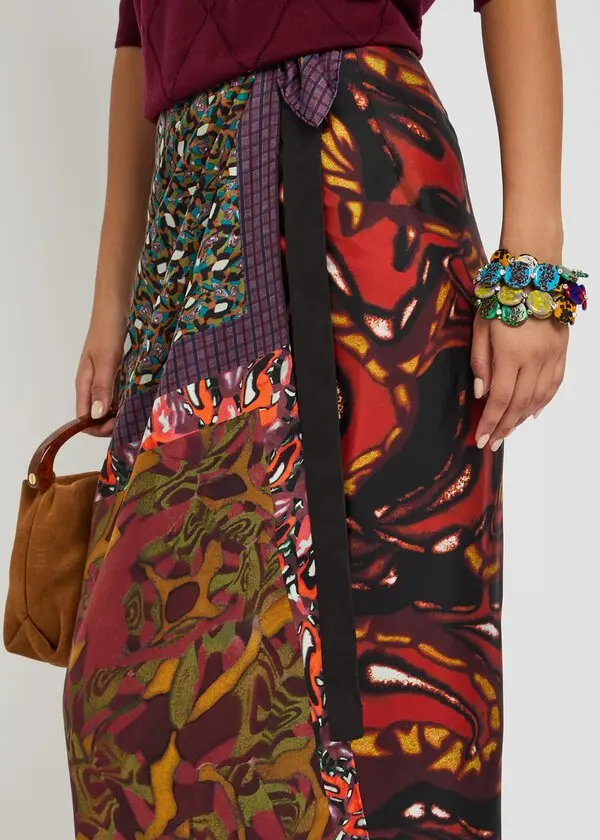 Dries Van Noten Scarfy Printed Silk Midi Wrap Skirt