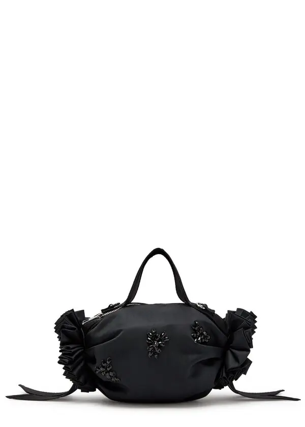 Simone Rocha Double Ribbon Rosette Mini Nylon Top Handle Bag - Black