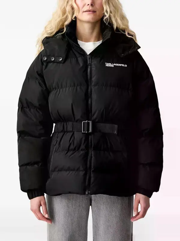 Karl Lagerfeld Belted-waist Puffer Jacket - Black