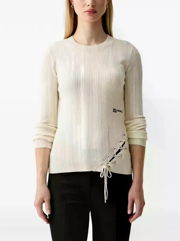 Karl Lagerfeld Lace-up Ribbed Sweater - Neutrals