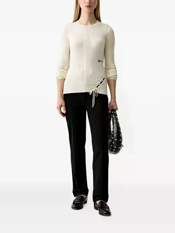 Karl Lagerfeld Cream Ribbed Lace-up Sweater