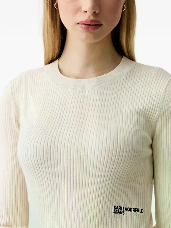 Karl Lagerfeld Cream Ribbed Lace-up Sweater