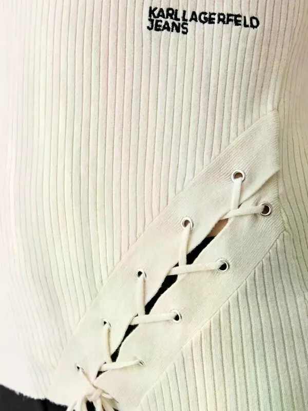 Karl Lagerfeld Cream Ribbed Lace-up Sweater