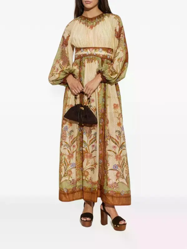 Zimmermann Indra Floral-print Waisted Maxi Dress - Neutrals