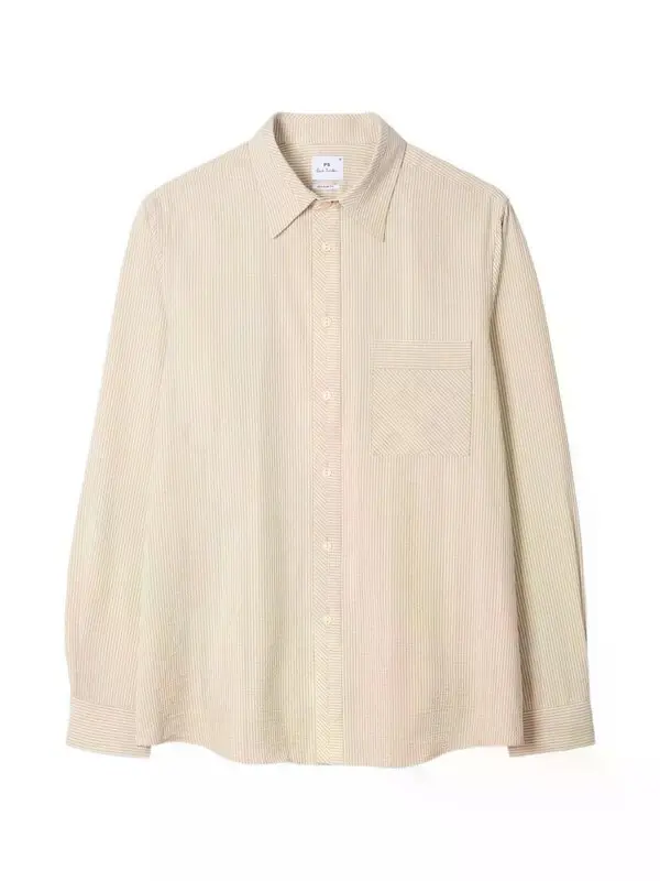 Paul Smith Regular-fit Taupe Textured-stripe Shirt - Neutrals