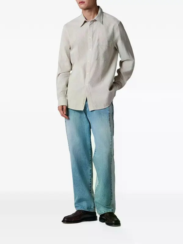 Paul Smith Regular-fit Taupe Textured-stripe Shirt