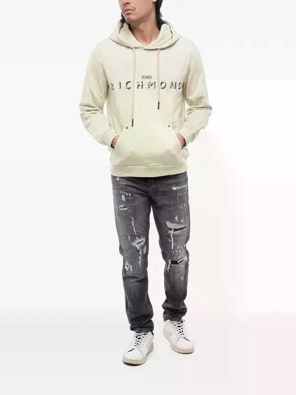 John Richmond Embroidered-logo Brushed Hoodie - Neutrals