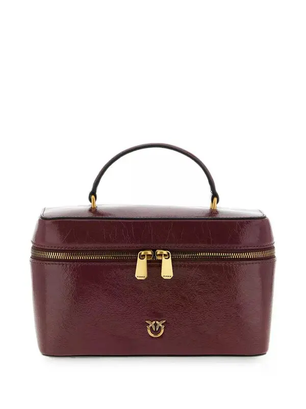 Pinko Love Birds Crumpled Leather Tote Bag - Red