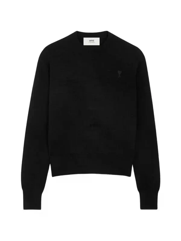 AMI Paris De Coeur Tonal-logo Crewneck Sweater - Black