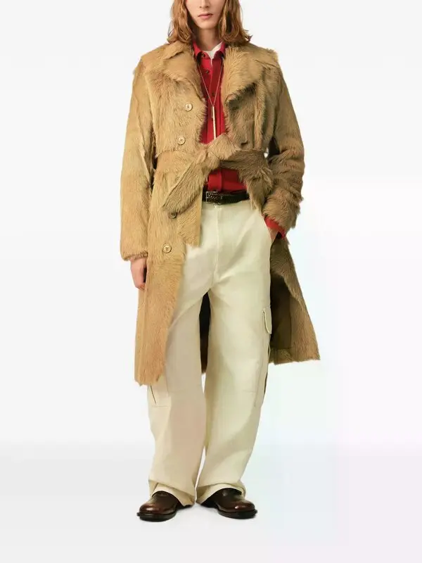 AMI Paris Long Goat Leather Belted Coat - Neutrals