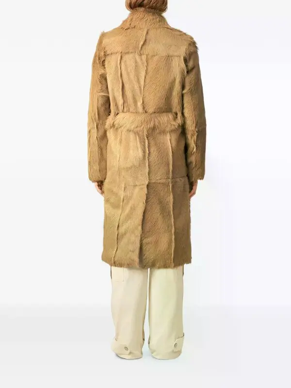 AMI Paris Long Goat Leather Belted Coat