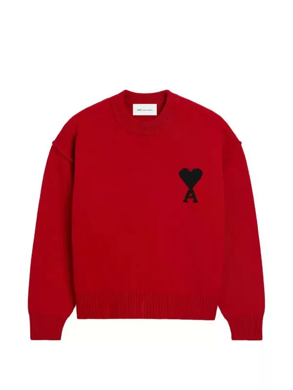 AMI Paris Crew-neck Wool Sweater With De Coeur - Red