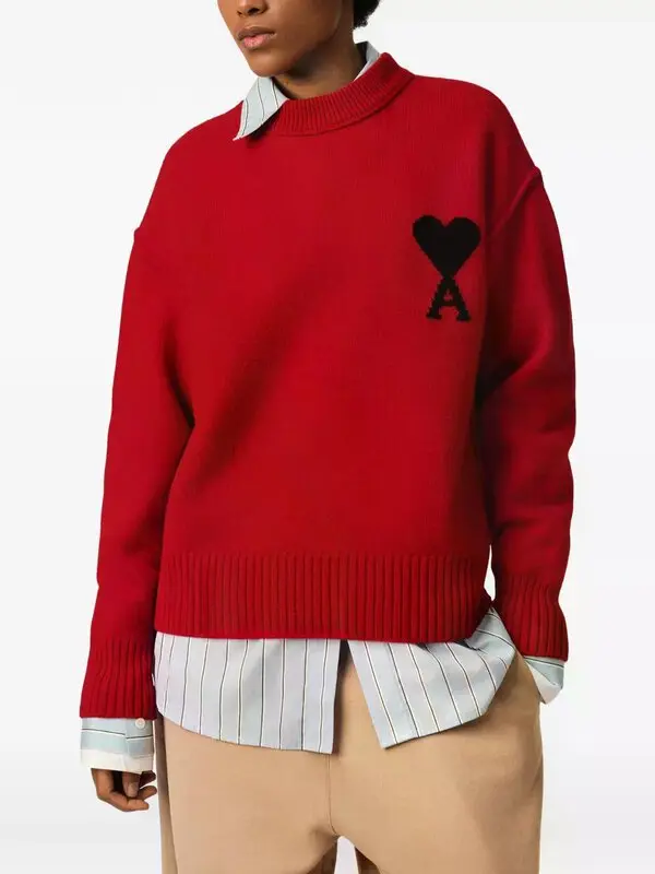 AMI Paris Crew-neck Wool Sweater With De Coeur