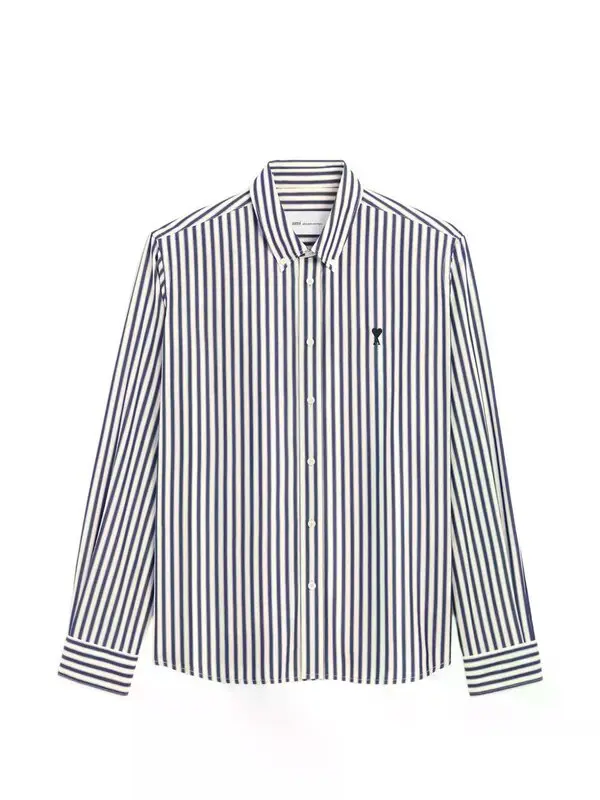 AMI Paris Striped Cotton Button-down Shirt With De Coeur Embroidery