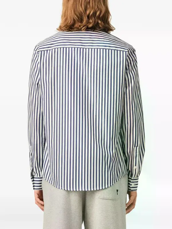 AMI Paris Striped Cotton Button-down Shirt With De Coeur Embroidery