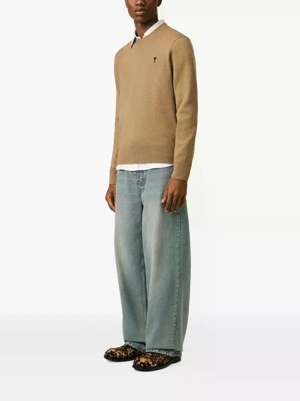 AMI Paris Crewneck Wool Sweater With De Coeur Embroidery