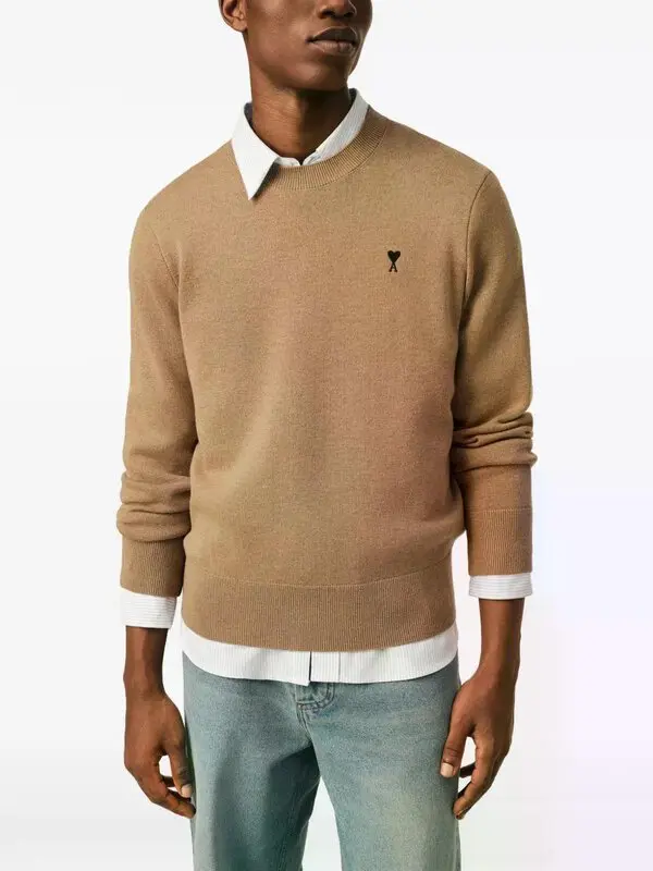 AMI Paris Crewneck Wool Sweater With De Coeur Embroidery