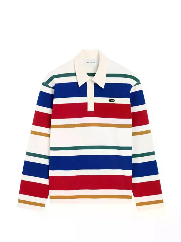 AMI Paris Striped Cotton Polo With Patch