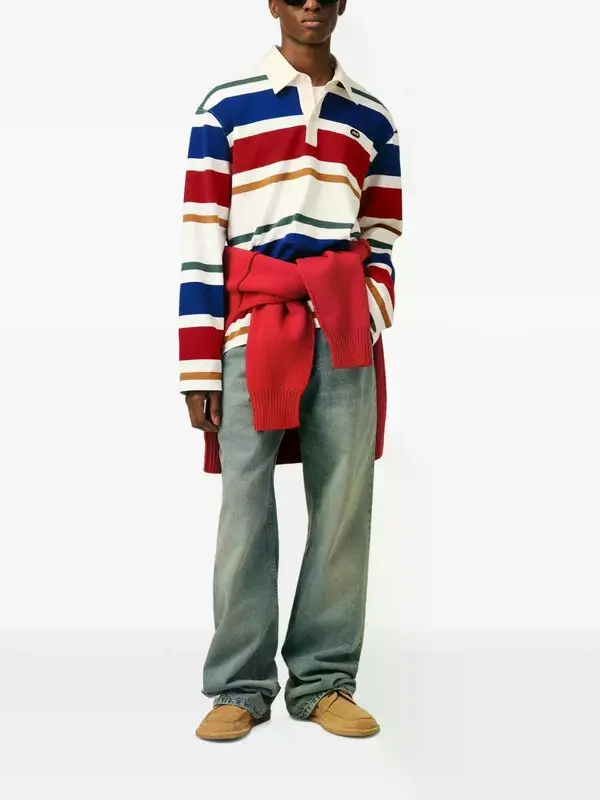 AMI Paris Striped Cotton Polo With Patch